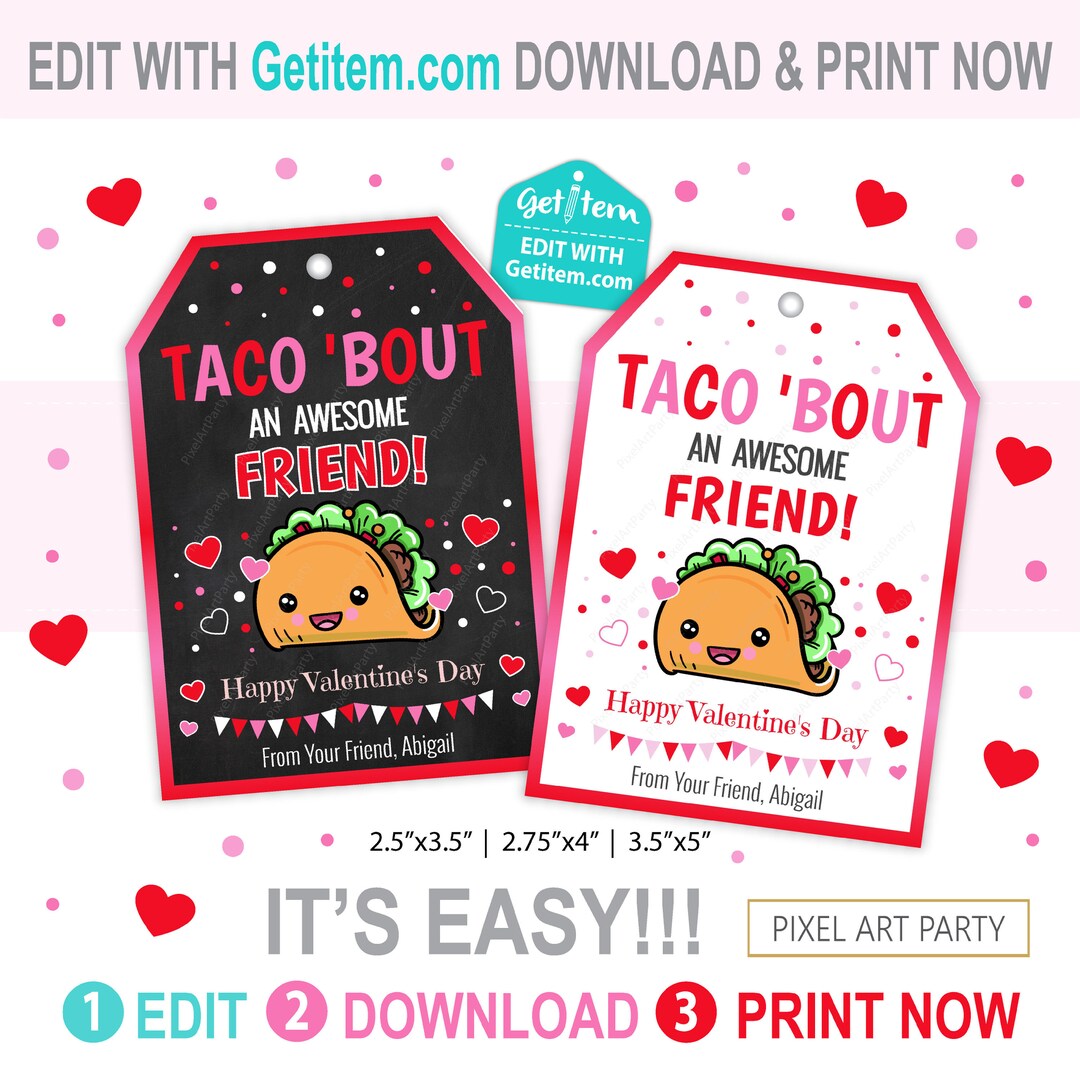 Editable Taco Bout an Awesome Friend Gift Tag Valentine's - Etsy