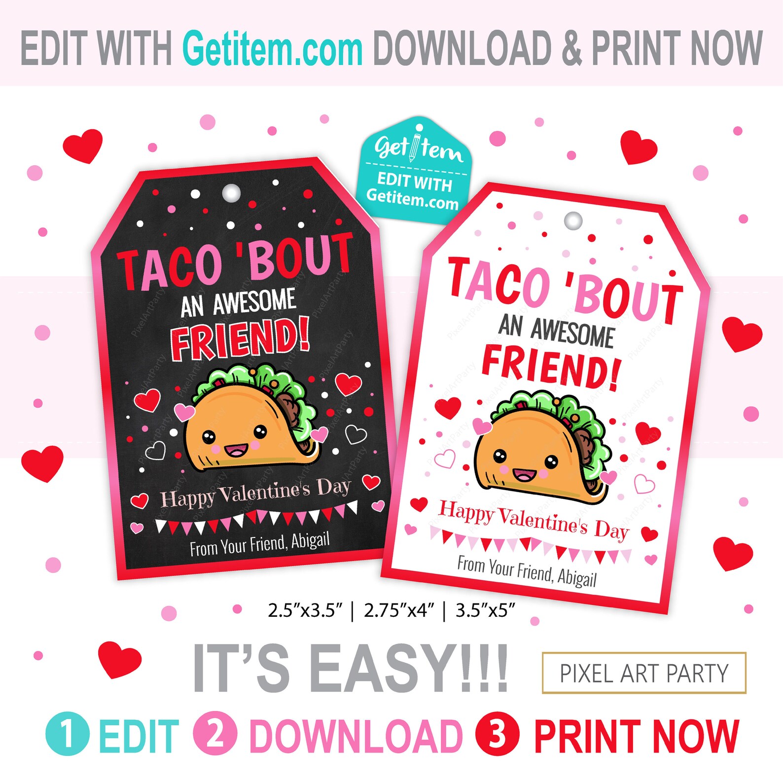 Editable Taco Bout An Awesome Friend Gift Tag Valentine's | Etsy