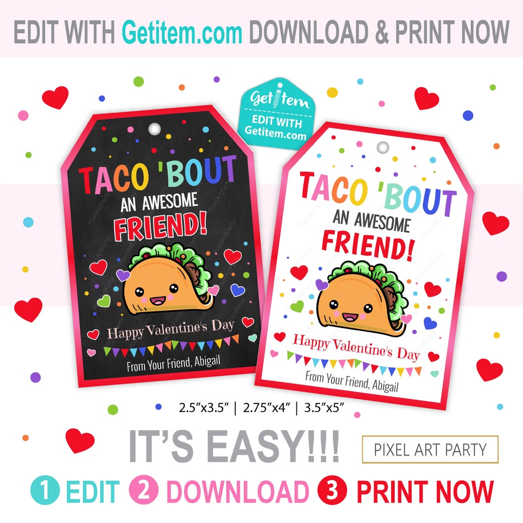Editable Taco Bout an Awesome Friend Gift Tag, Valentine's Day Gift Tag ...