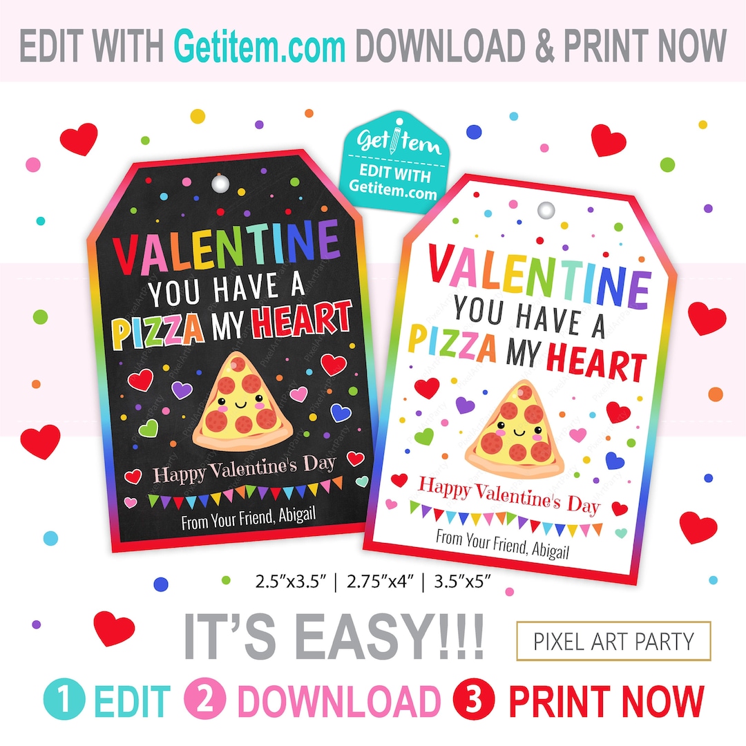 Editable Pizza Valentine Tags Valentine's Day Gift Tag - Etsy UK