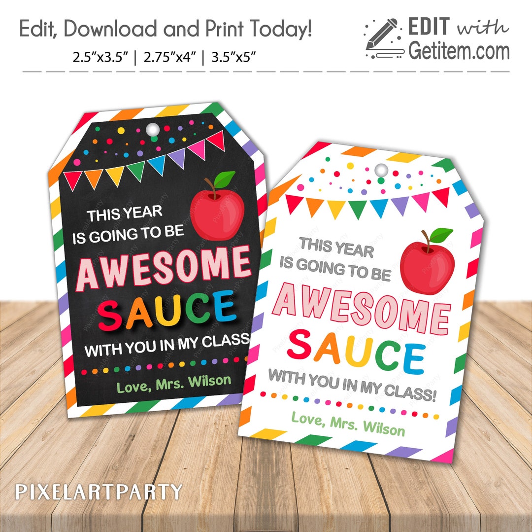 Editable Applesauce Classroom Gift Tags Back to School Gift From ...