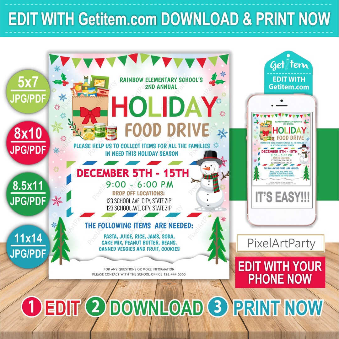 EDITABLE Holiday Food Drive Flyer School Church Flyer Poster - Etsy