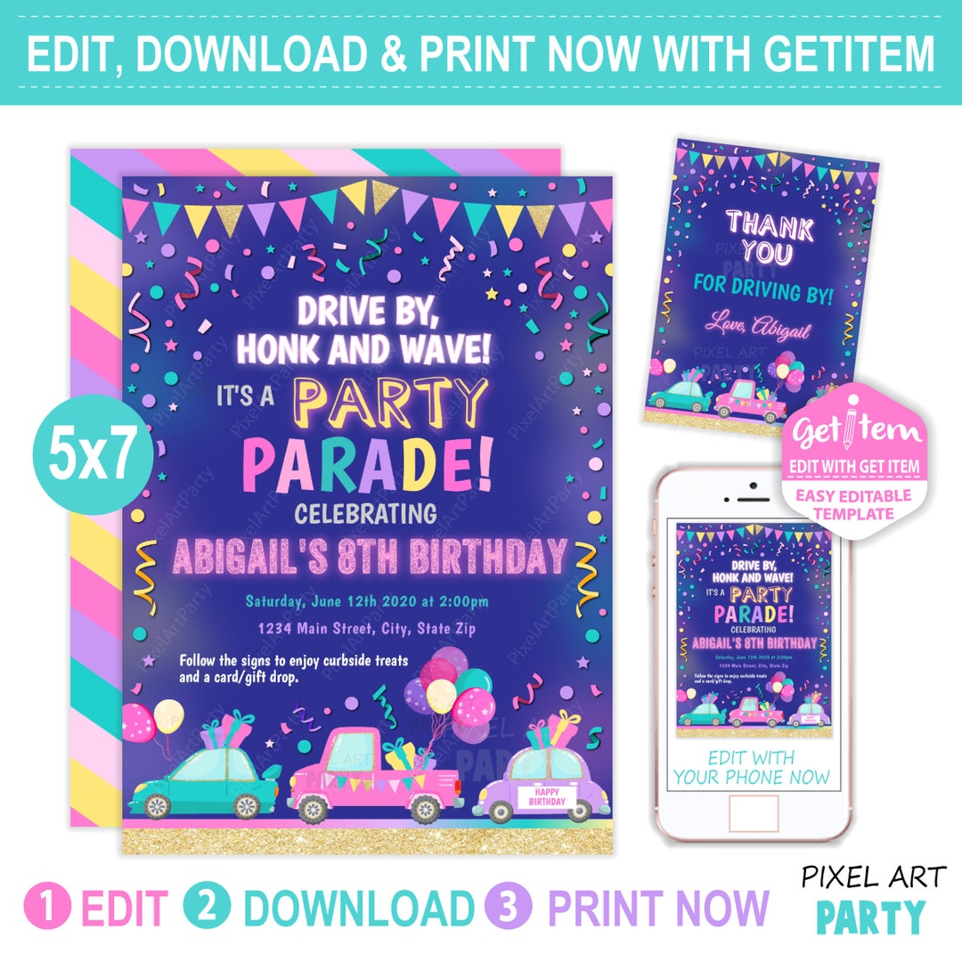 Drive by Birthday Parade Invitation Drive Through Birthday - Etsy