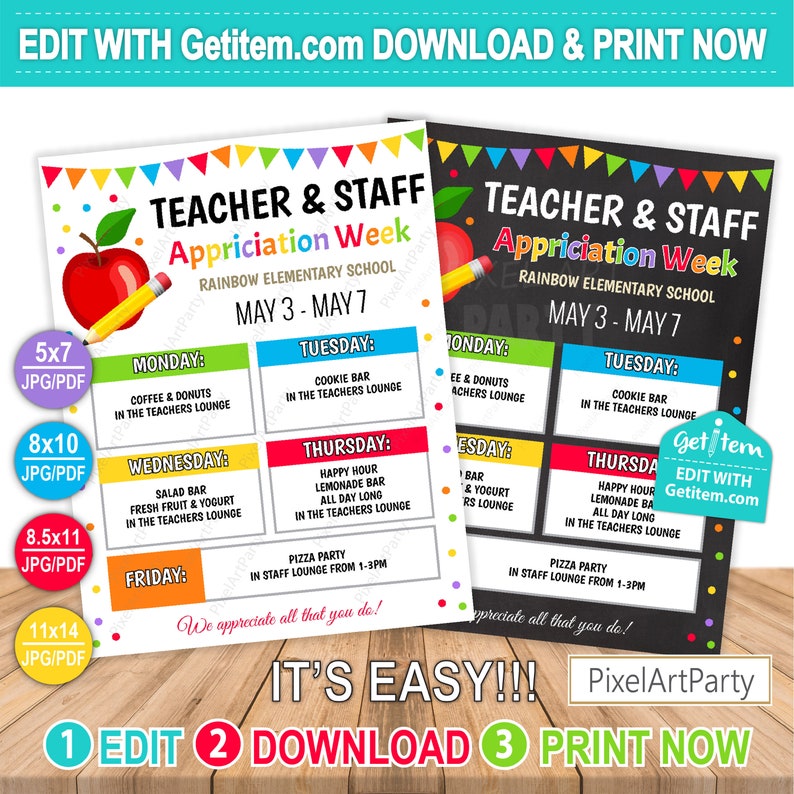 Editable Teacher and Staff Appreciation Week Itinerary Flyer - Etsy