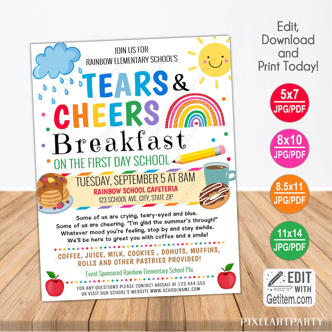 EDITABLE Tears and Cheers Breakfast Flyer Meet the Teacher Invite ...