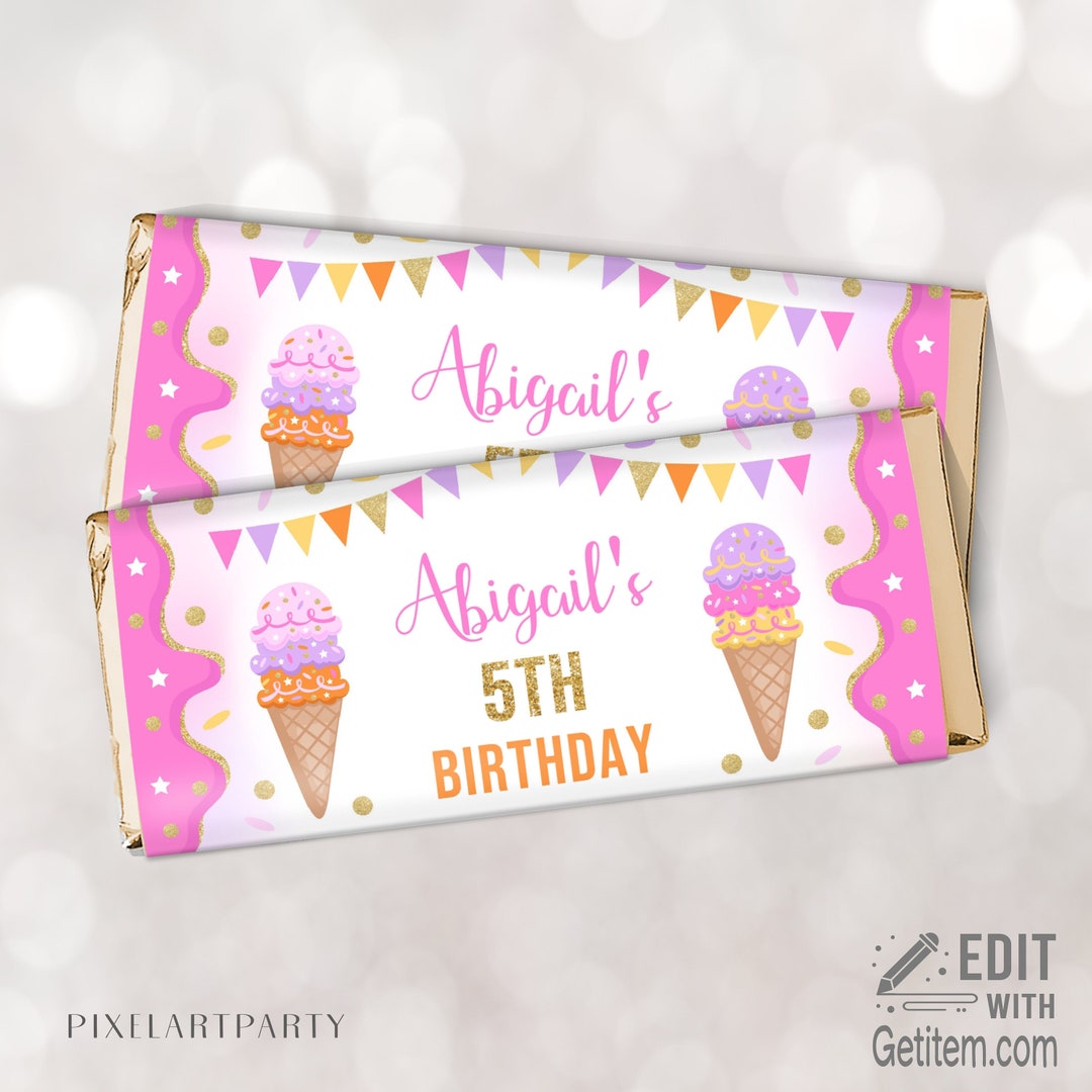 Editable Ice Cream Candy Bar Wrapper Ice Cream Candy Bar Label Ice ...