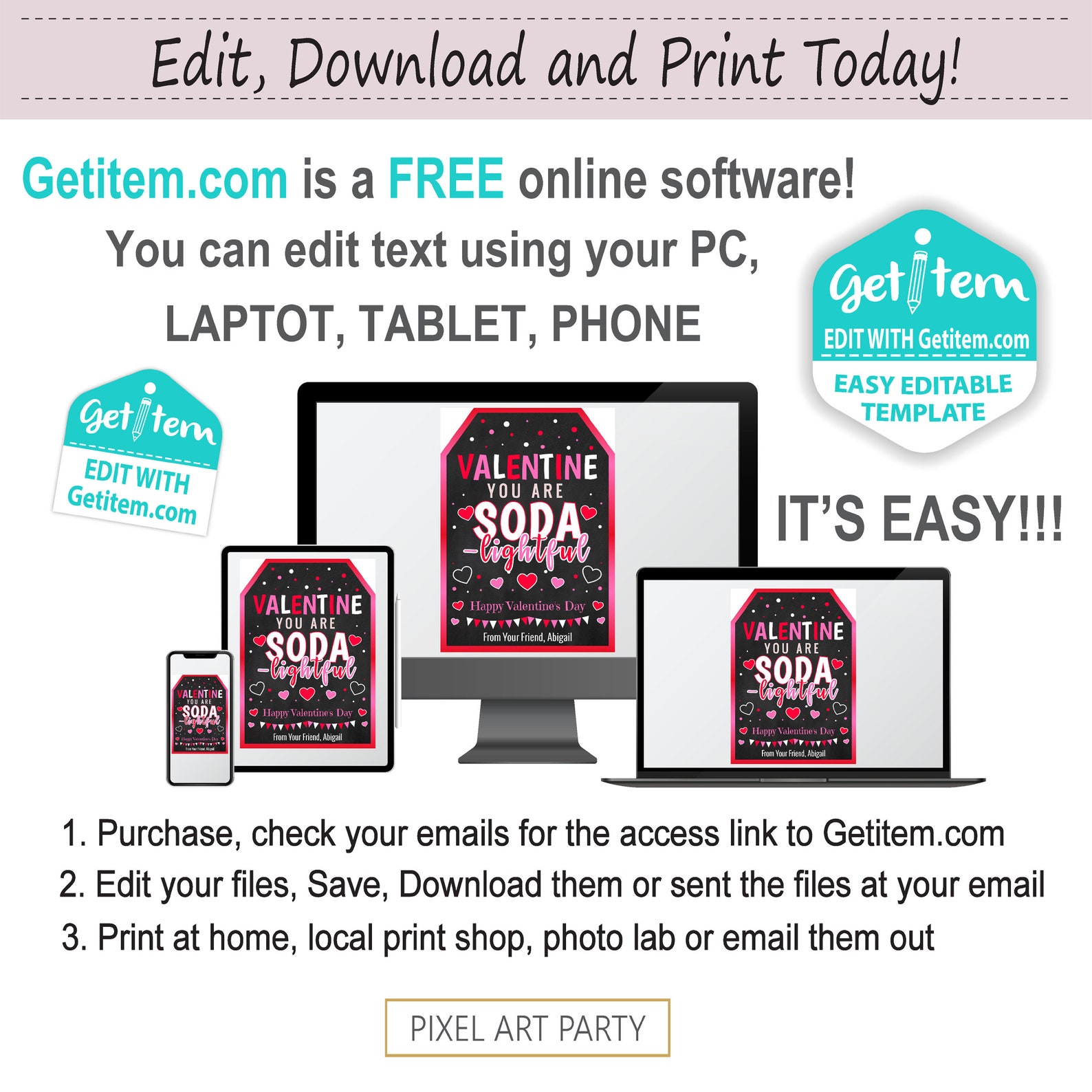 Editable Soda-lightful Valentine Gift Tags Valentines Gift | Etsy