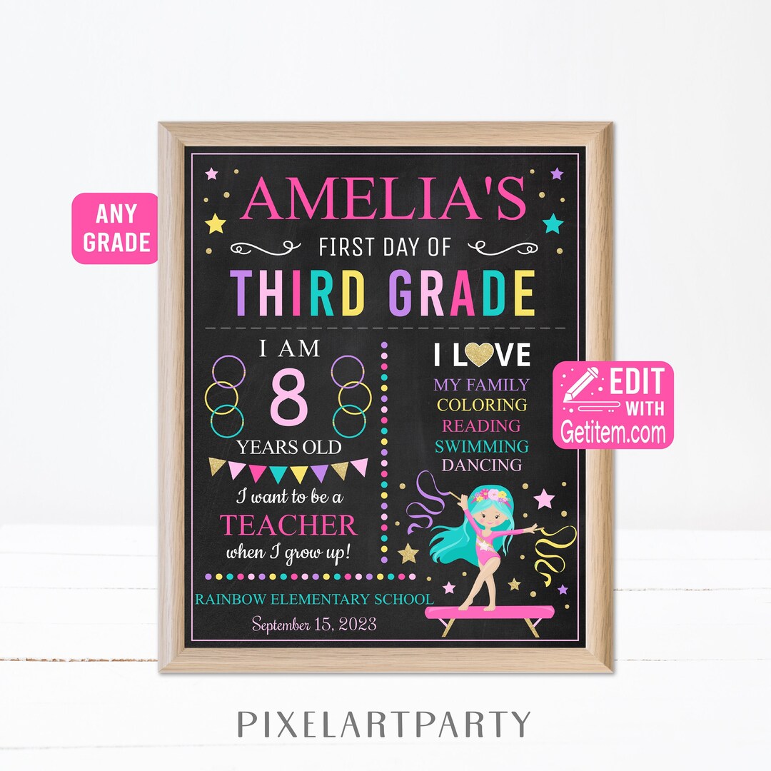 Editable First Day of Third Grade Sign Gymnastics First Day of Third ...