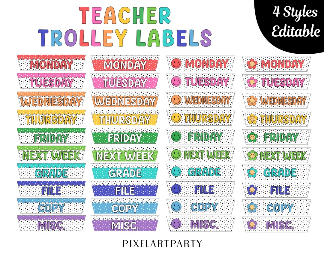 Rainbow Colors Rolling Cart Labels Teacher Cart Classroom Organization ...