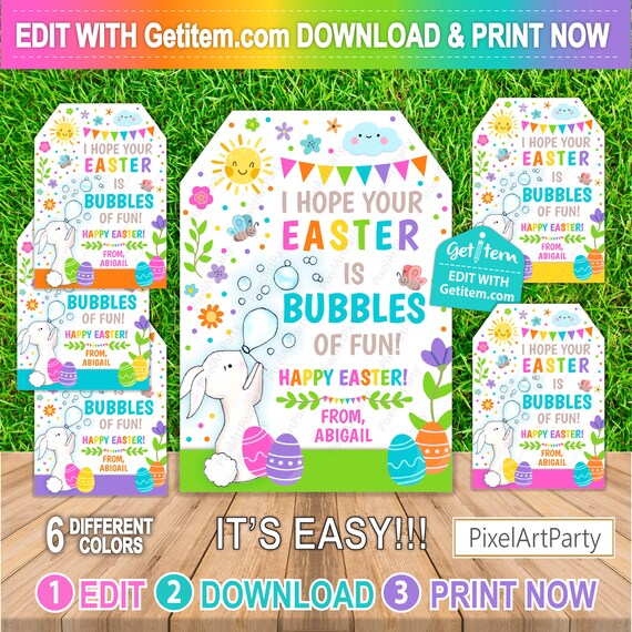 Editable Gift Tags I Hope Your Easter is Bubbles of Fun Tag | Etsy