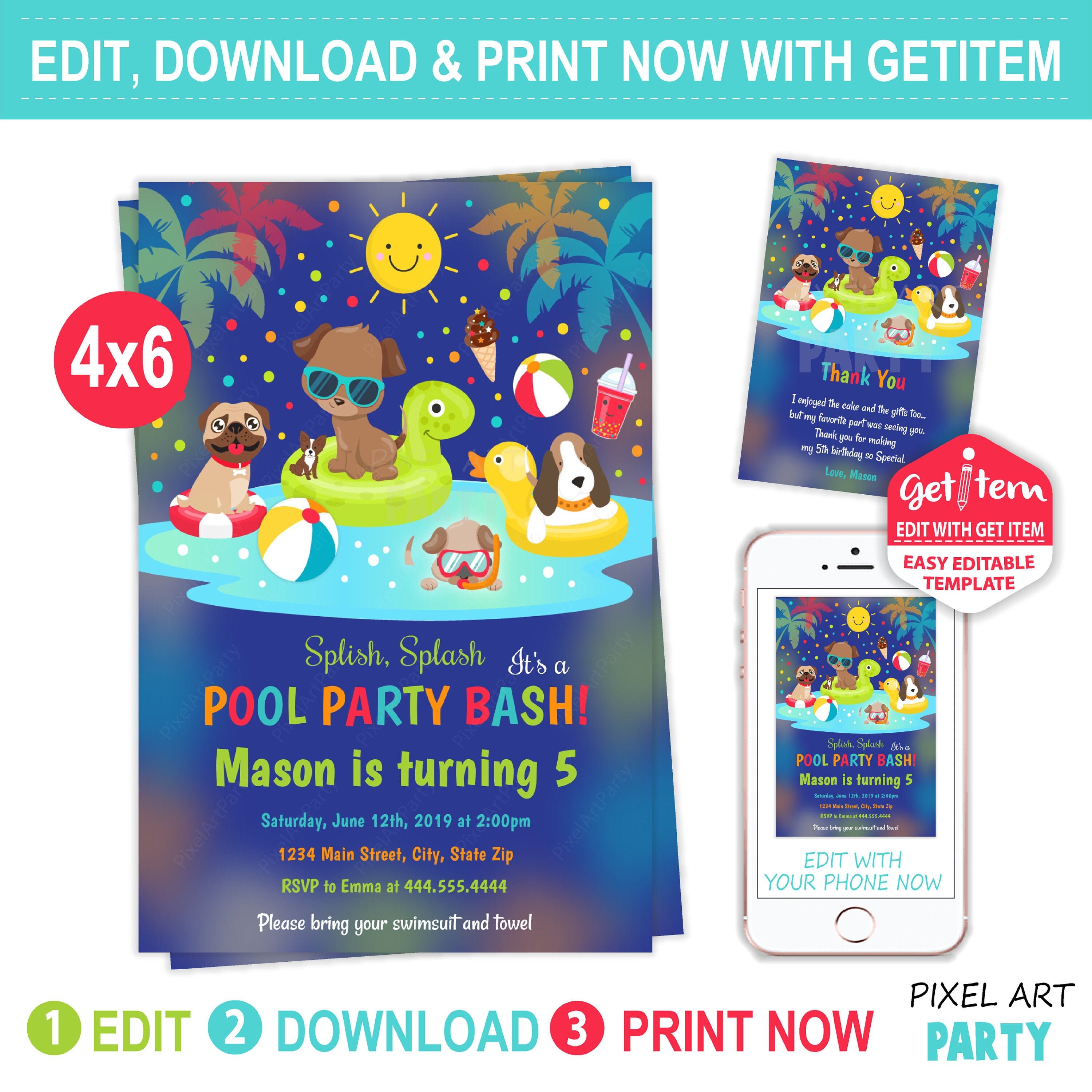 Puppy Pool Party Invitation Puppy Pool Party Pool Party | Etsy