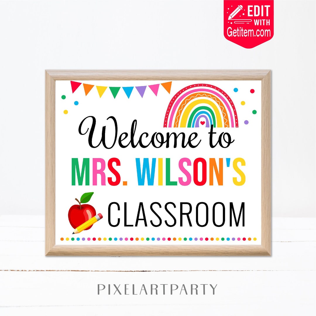 Editable Teacher Name Sign Classroom Decor Rainbow Welocme to Classroom ...