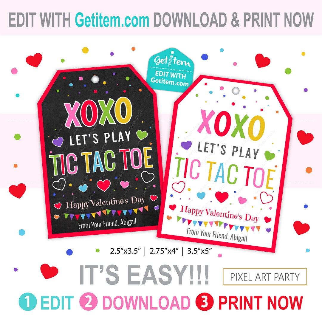 Editable Valentine Tic Tac Toe Gift Tags, Game Tag, Teacher Classroom ...