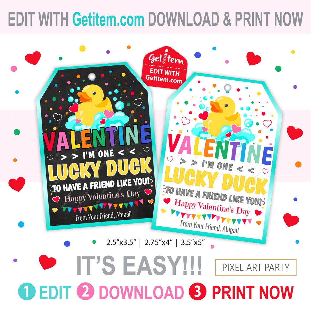 Editable Rubber Duck Valentine Gift Tag Lucky Duck - Etsy