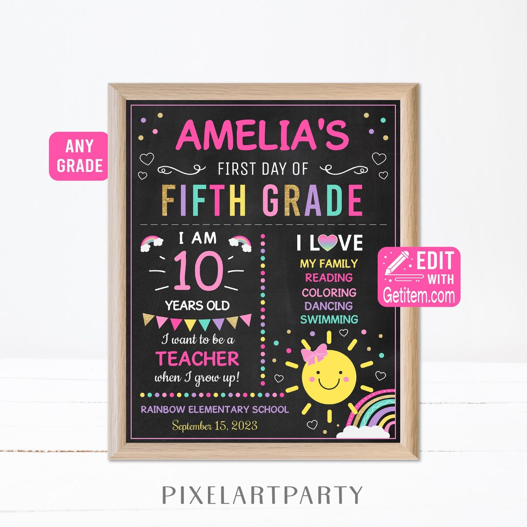 Editable First Day of Fifth Grade Sign Sunshine First Day of Fifth ...