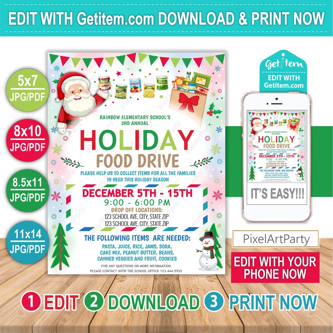 EDITABLE Holiday Food Drive Flyer School Church Flyer Poster - Etsy