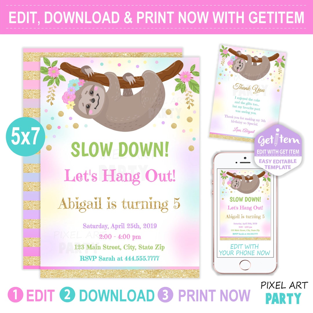Sloth Birthday Invitation Sloth Invitation Sloth Party 5x7 - Etsy