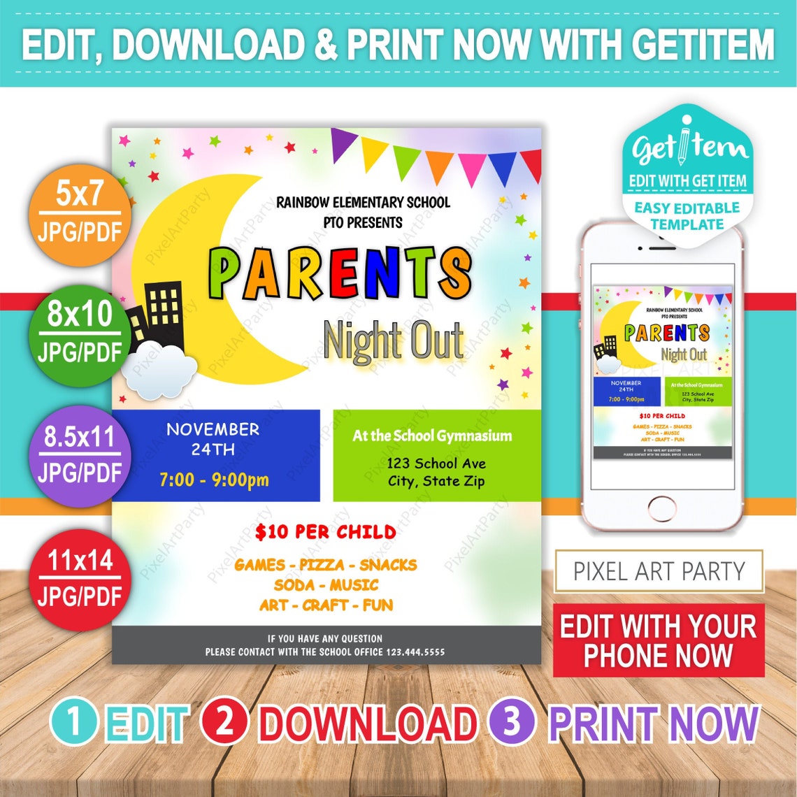 Parents Night Out Flyer School Flyer PTO School Flyer - Etsy