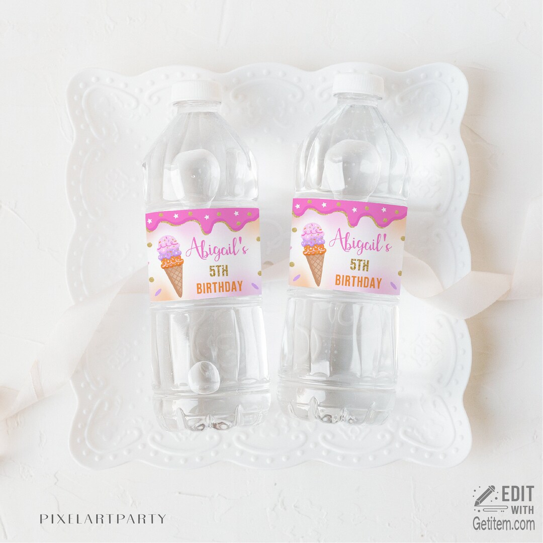 Editable Ice Cream Water Bottle Labels Ice Cream Labels Ice Cream Water ...