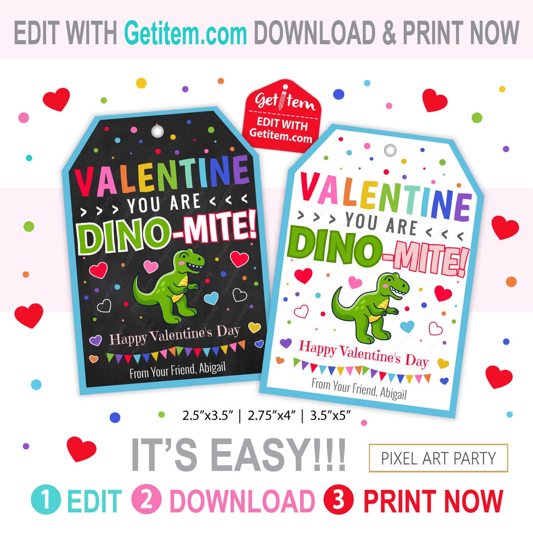 Editable Dinosaur Valentine Tags, Dino-mite Valentine, Teacher ...