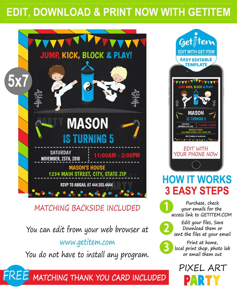 Karate Birthday Invitation Karate Invitation Karate Party - Etsy