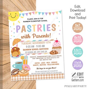 EDITABLE Pastries With Parents Flyer Breakfast Social Flyer School ...