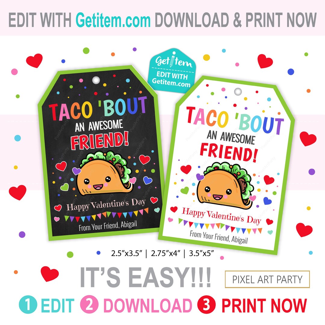 Editable Taco Bout an Awesome Friend Gift Tag Valentine's - Etsy