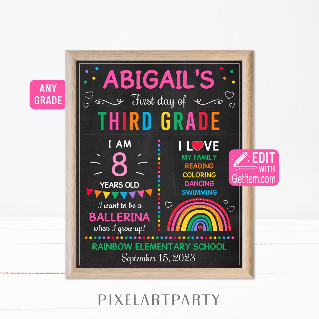 Editable First Day of Third Grade Sign Rainbow First Day of Third Grade ...