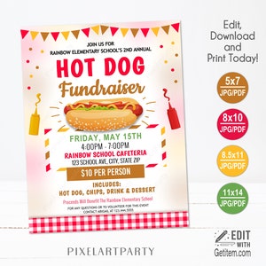 EDITABLE Hot Dog Fundraiser Flyer Hot Dog Flyer Charity Non Profit ...