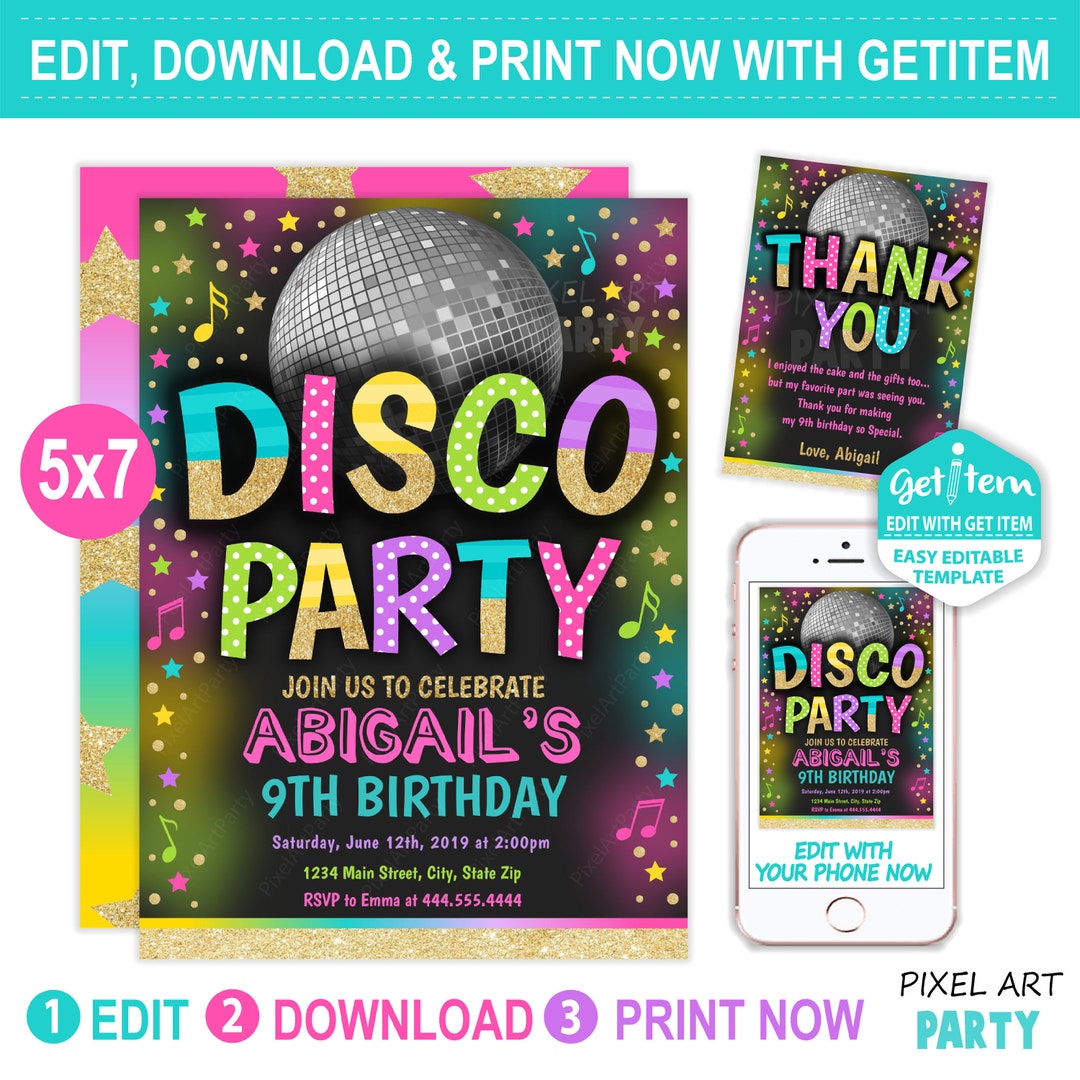 Disco Party Invitation Disco Dance Party Invitation Glow Dance Party ...
