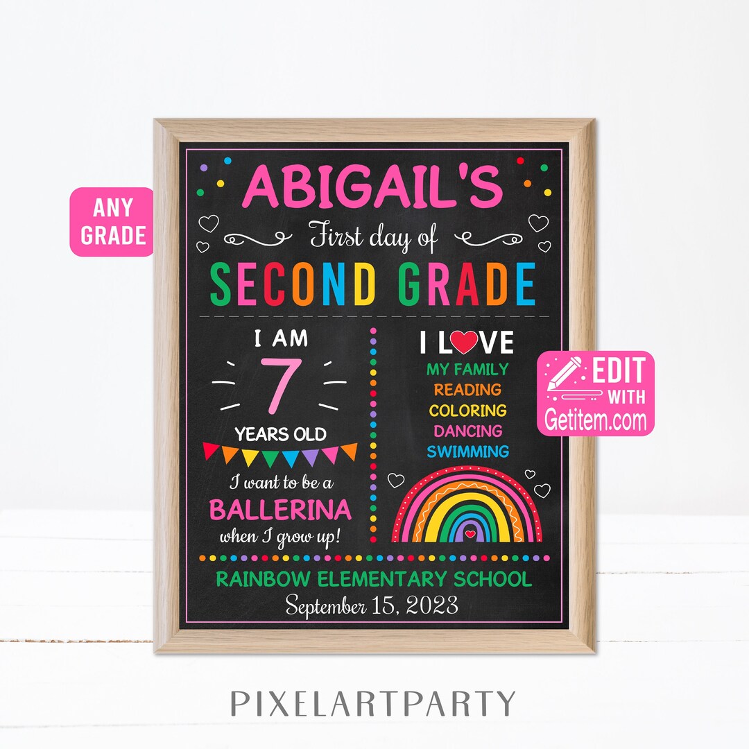 Editable First Day of Second Grade Sign Rainbow First Day of Second ...