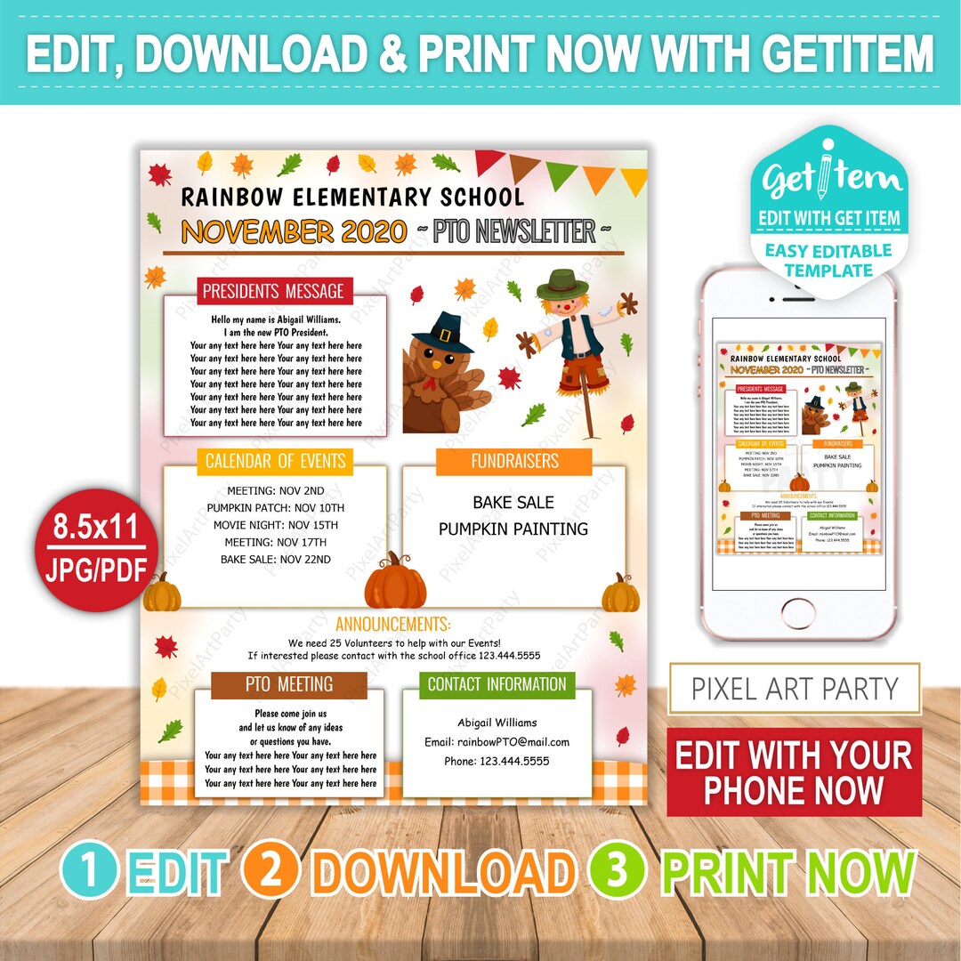Editable November PTO Newsletter Flyer School Flyer School - Etsy