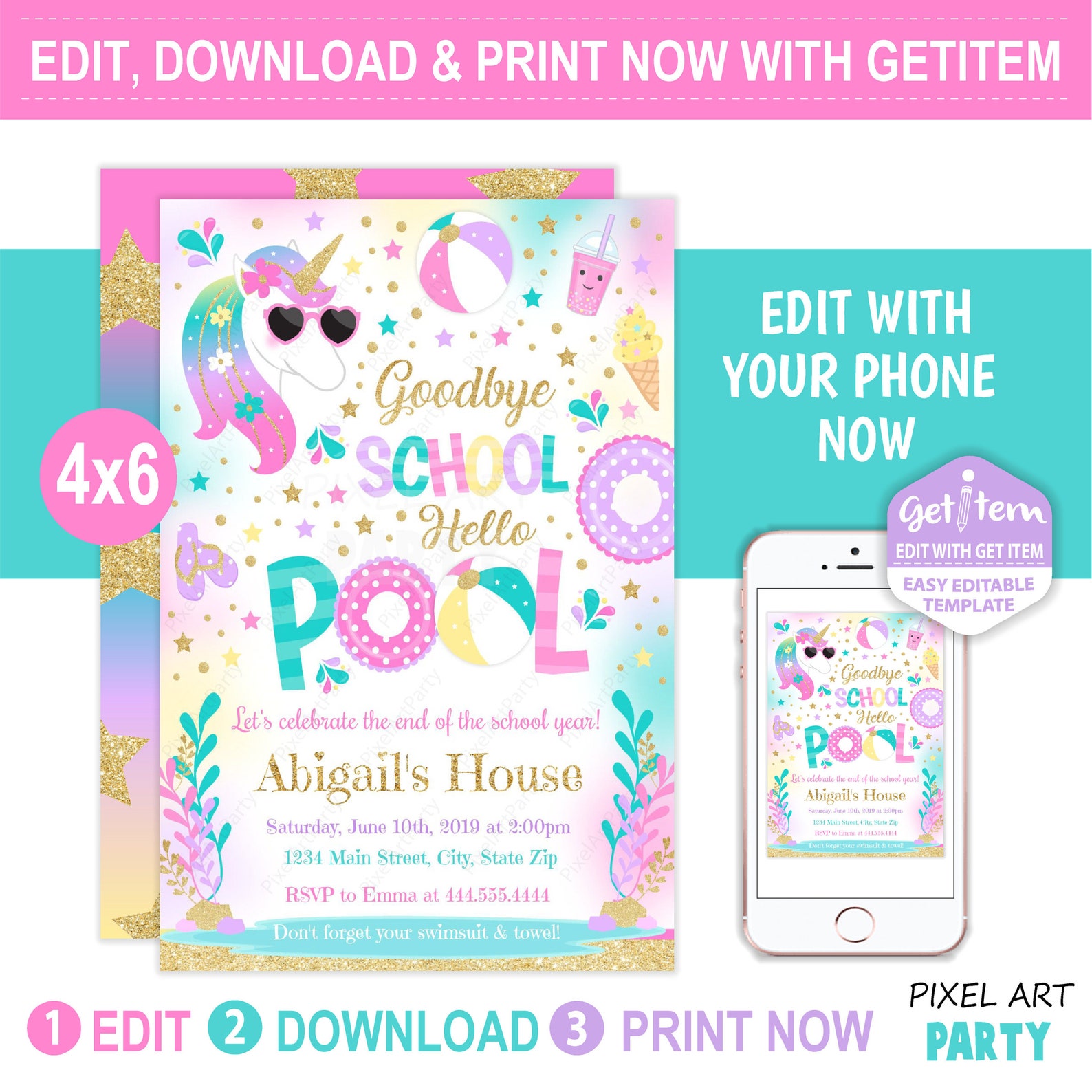 Last Day of School Pool Party Invitation Goodbye School Hello | Etsy