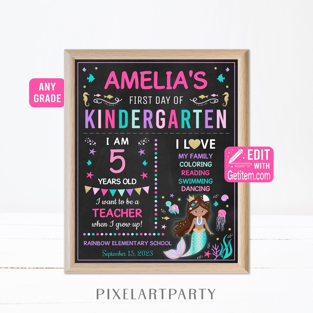 Editable First Day of Kindergarten Sign Mermaid First Day of ...