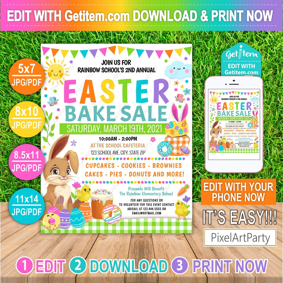 Editable Easter Bake Sale Flyer, Easter Invitation, Charity Non Profit ...
