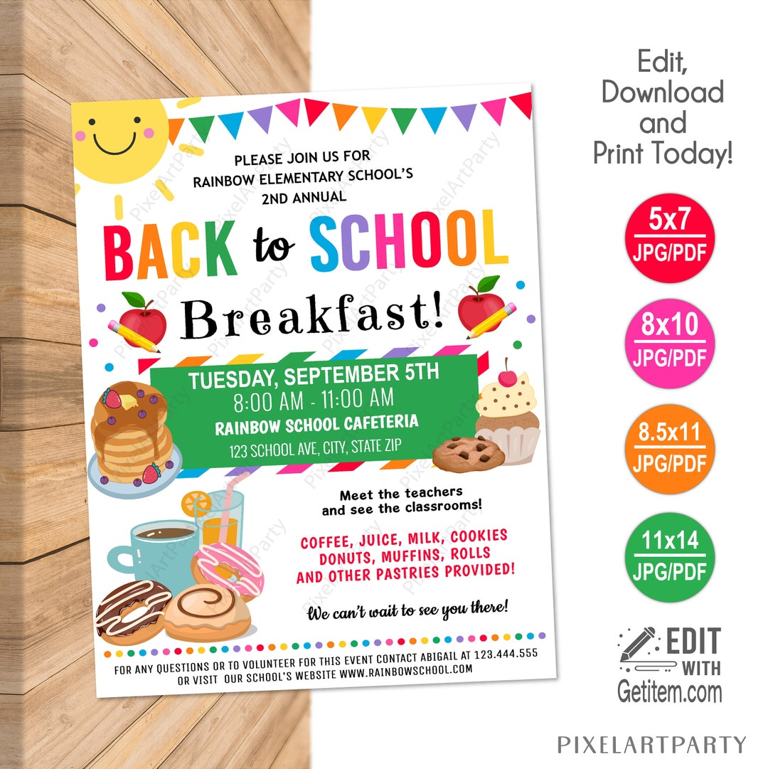 EDITABLE Back to School Breakfast Social Flyer Meet the Teacher Invite ...