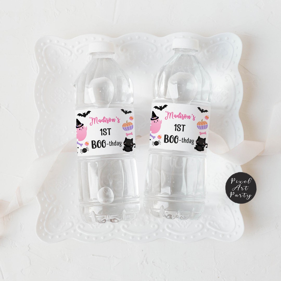 Editable Pink Halloween Ghost Water Bottle Labels Spooktacular ...