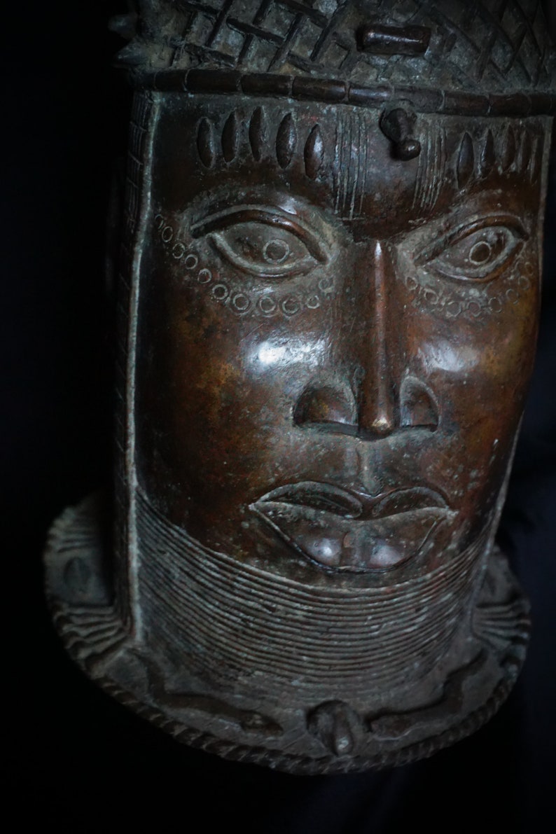LARGE Bronze Head of an Oba Edo peoples Royal Benin Art | Etsy