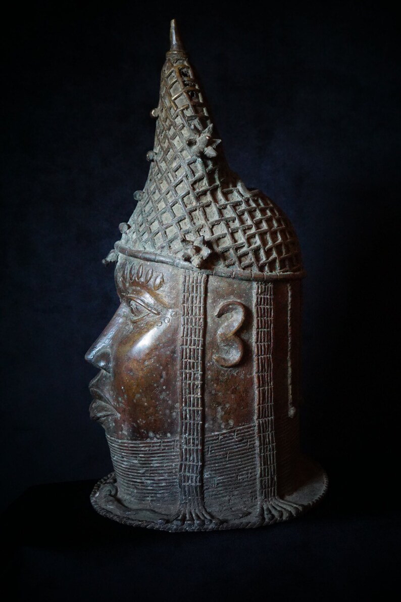 LARGE Bronze Head of an Oba Edo peoples Royal Benin Art | Etsy