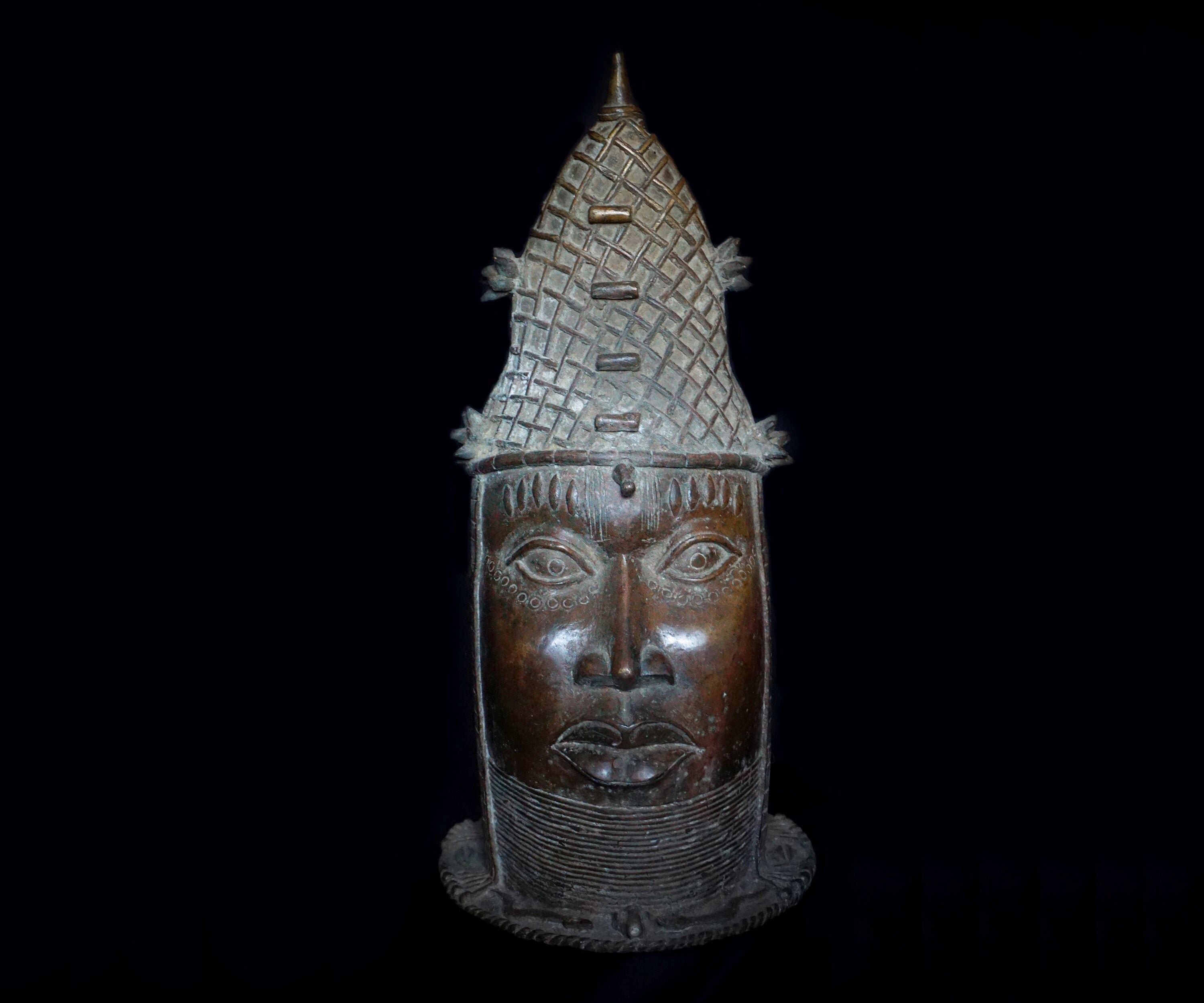 LARGE Bronze Head of an Oba Edo peoples Royal Benin Art | Etsy