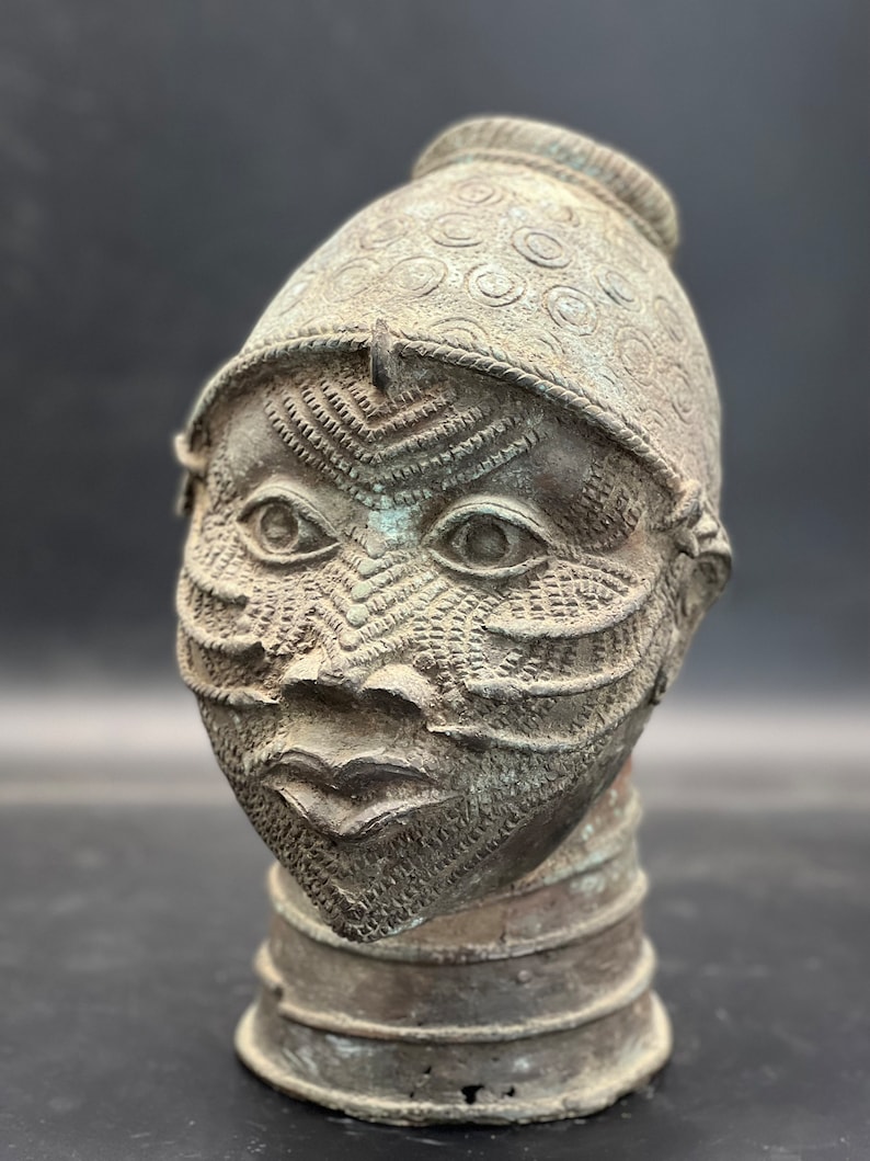 African Benin Bronze Oba Head Royal Ife - Etsy