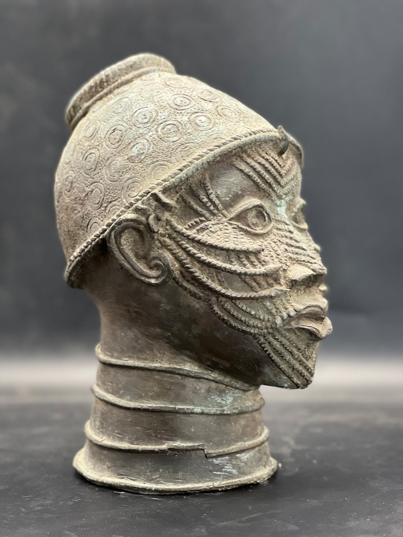 African Benin Bronze Oba Head Royal Ife - Etsy