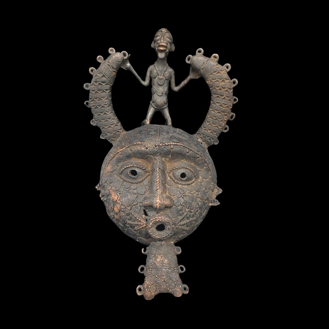 African Benin Bronze Oba Head With Horns | Royal Ife | LARGE - Etsy