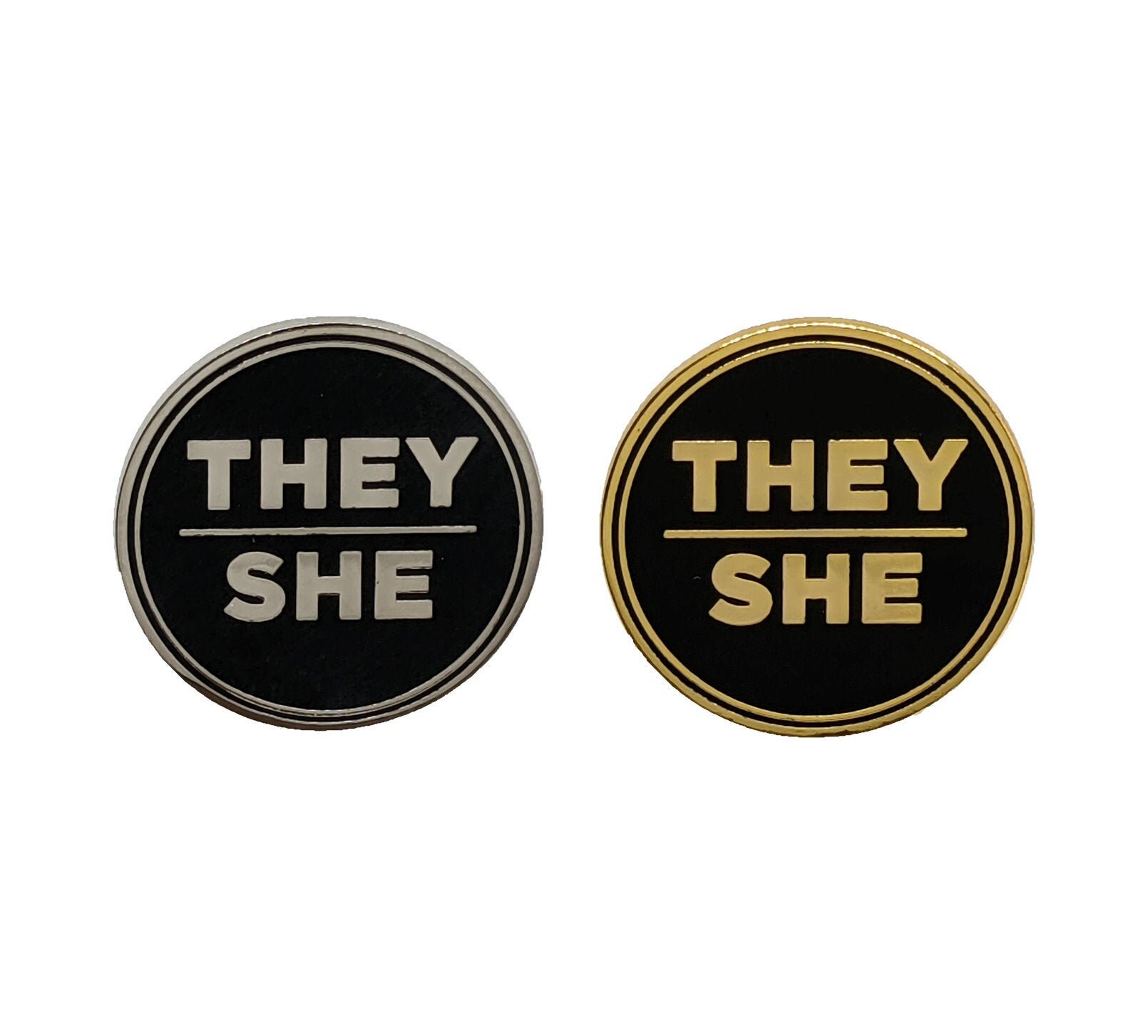 They She Pronoun Pin Silver or Gold 1-inch Round Hard Enamel - Etsy