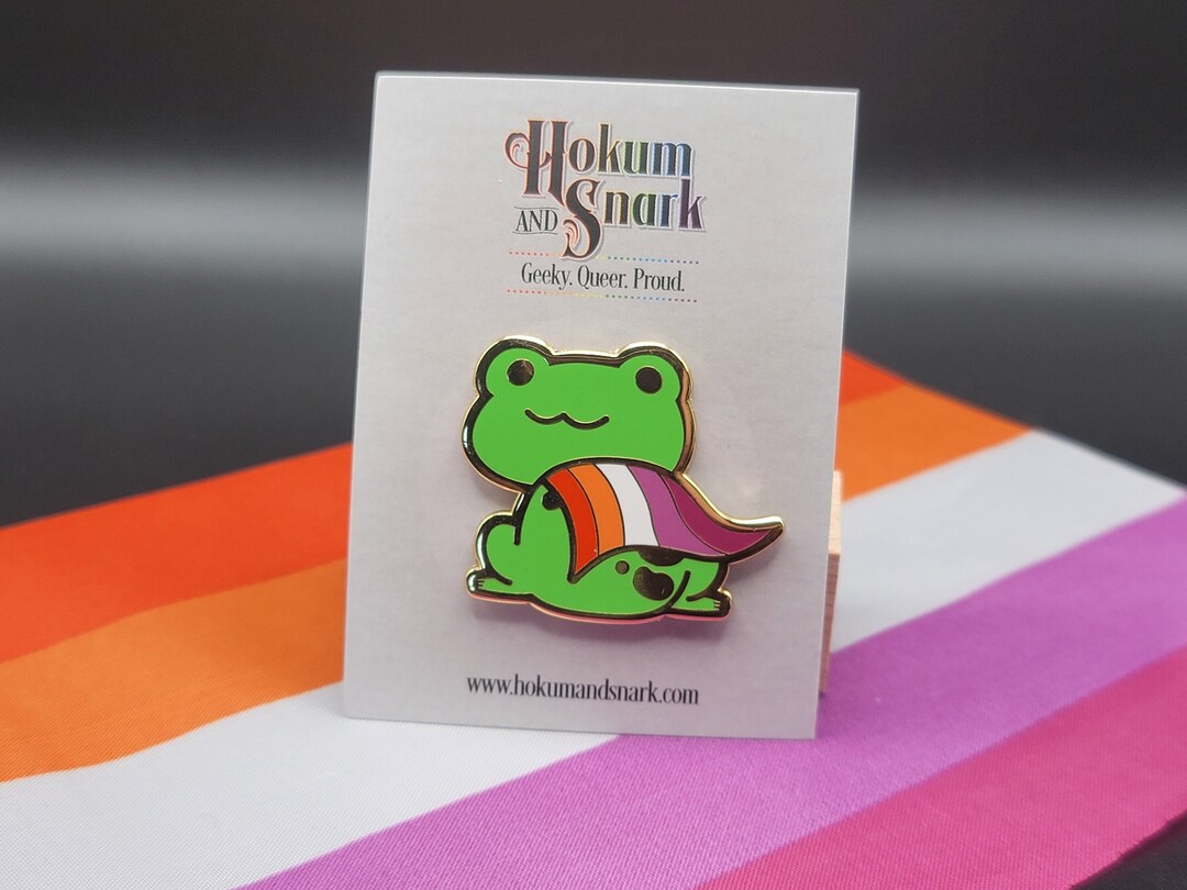 Lesbian Pride Frog Pin | Chibi Queer Lesbian Frog Enamel Pin With WLW Sunset Lesbian Flag Cape ...