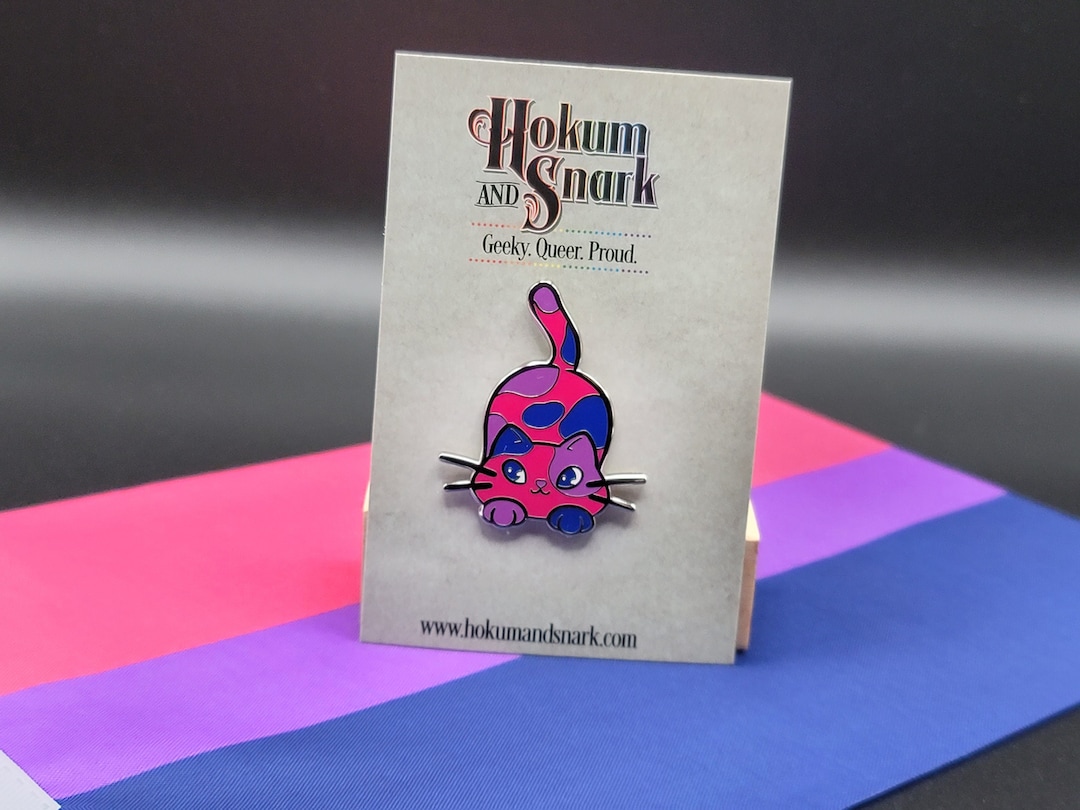 Bisexual Pin Purride Chibi Cat Hard Enamel Pin in Bi Pride Flag Colors ...