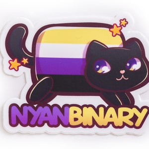 Nyanbinary Nyan Cat Nonbinary Pride Pun Decal 2" | Waterproof Die-cut ...