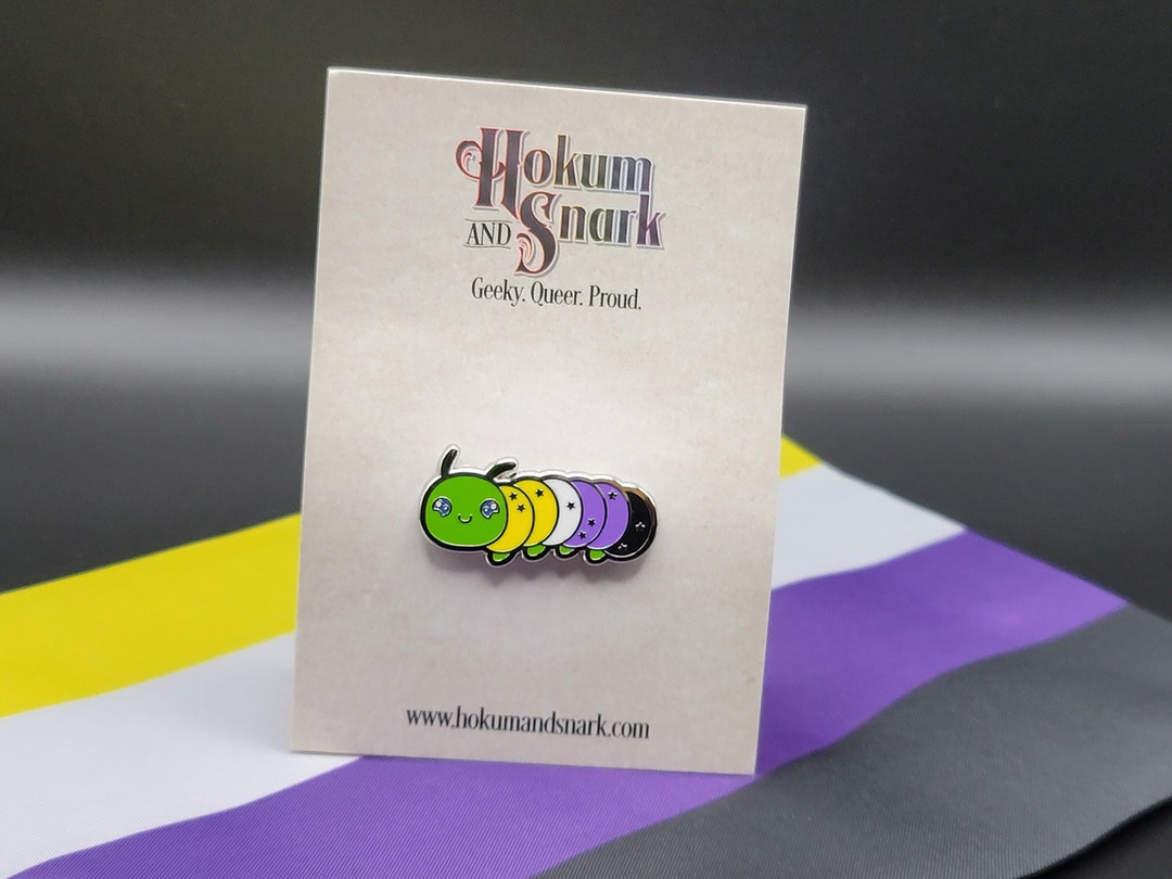 Nonbinary Pride Pin | Caterpillar Chibi Enamel Pin in Enby Pride Flag ...