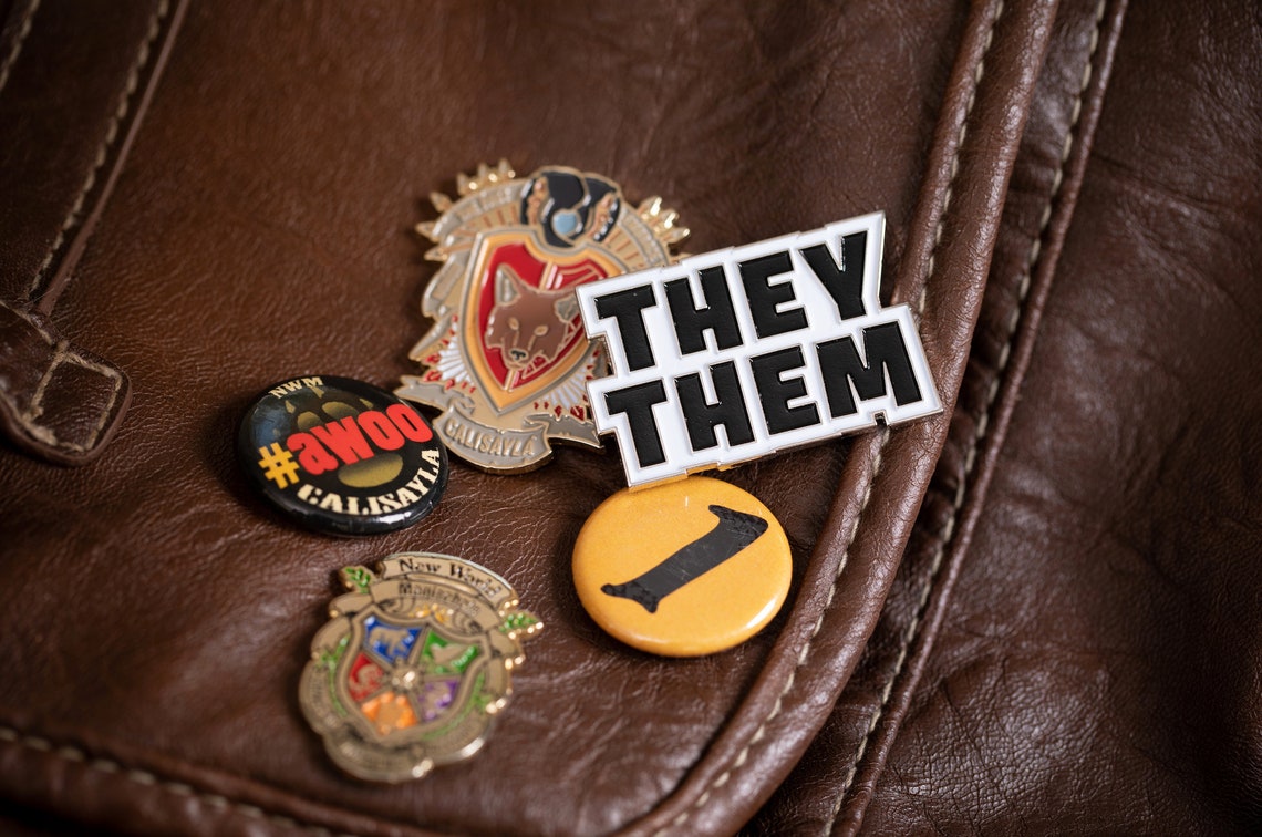 They Them Pronoun Pin | Nonbinary Hard Enamel Pronoun Badge in Bold ...