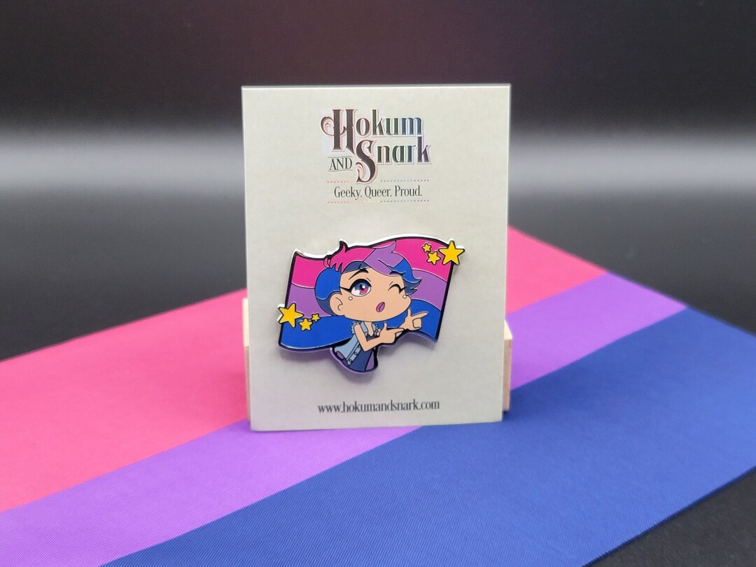 Finger Guns Bi Kawaii Chibi Style Enamel Pin With Bisexual Pride Flag ...